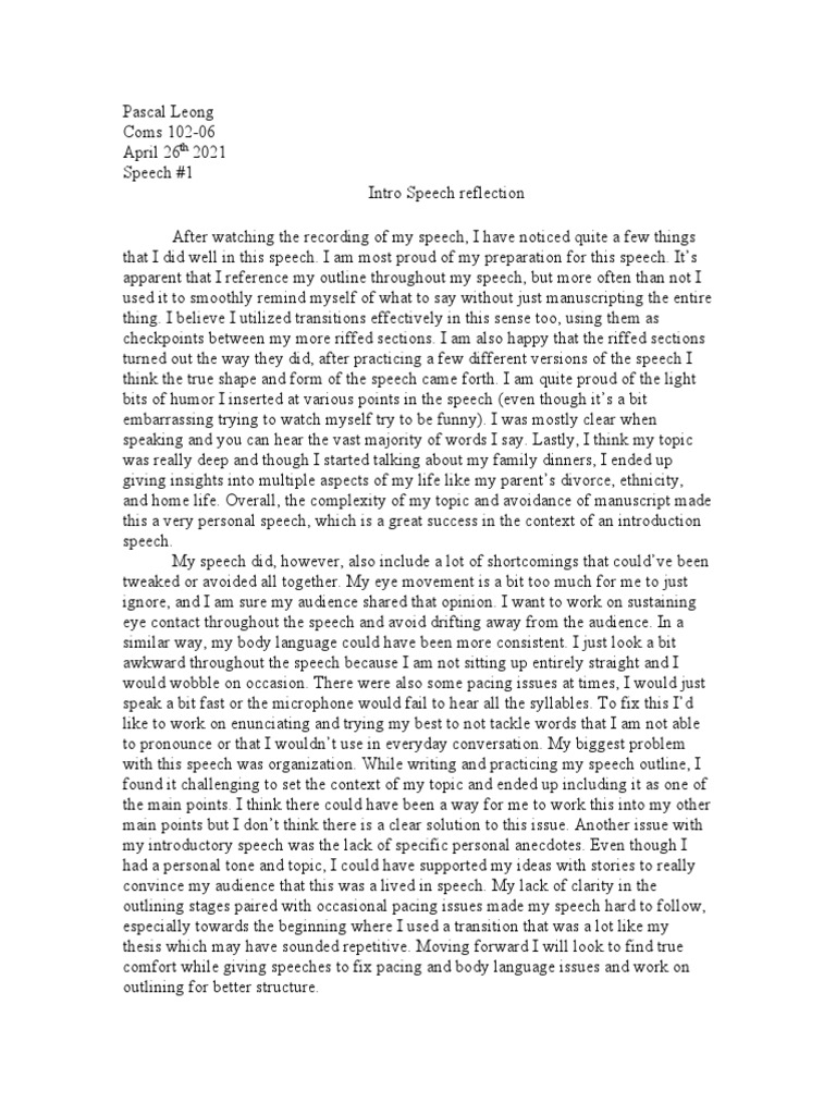 Reflection on Introductory Speech | PDF | Speech | Body Language
