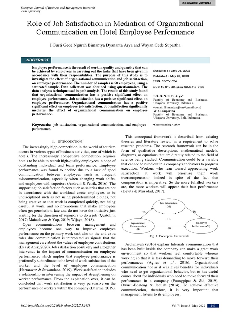 Role of Job Satisfaction in Mediation of Organizat | PDF | Job Satisfaction | Employment