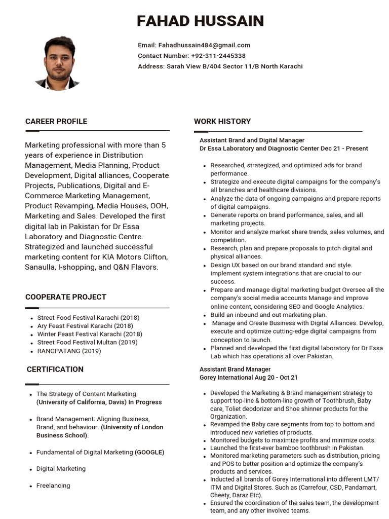 Fahad Hussain Resume | Download Free PDF | Brand | Digital Marketing