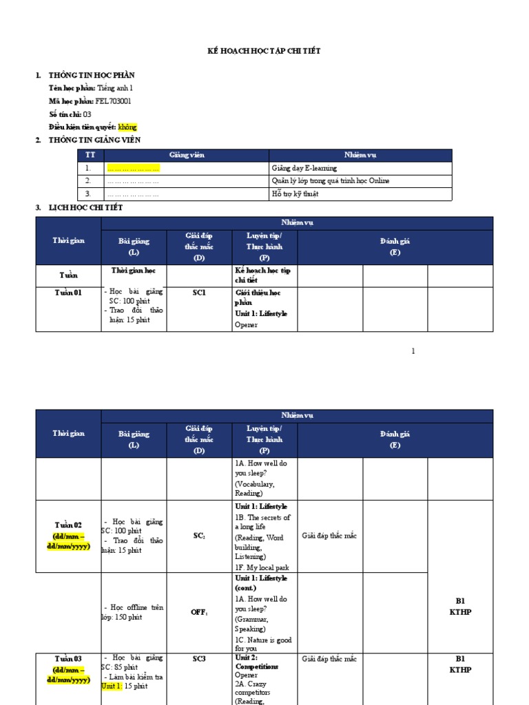 Đề cương 2023 FEL703001 - KHHT chi tiet - 091222 - v1.0 | PDF