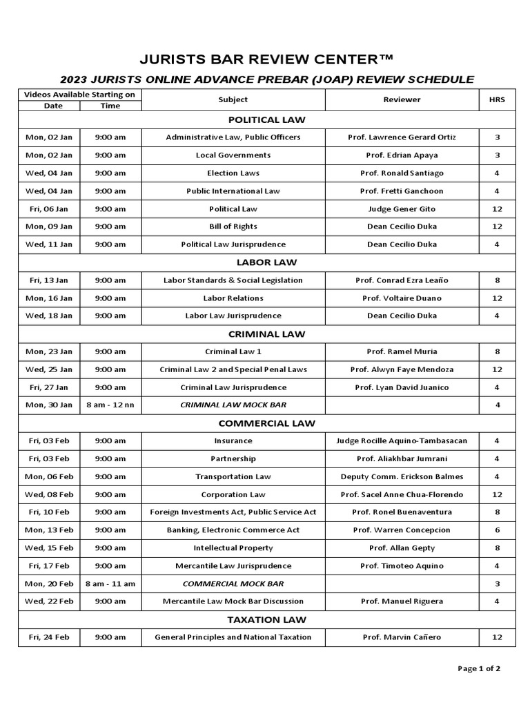 2023 JOAP Review Schedule | PDF | Private Law | Justice