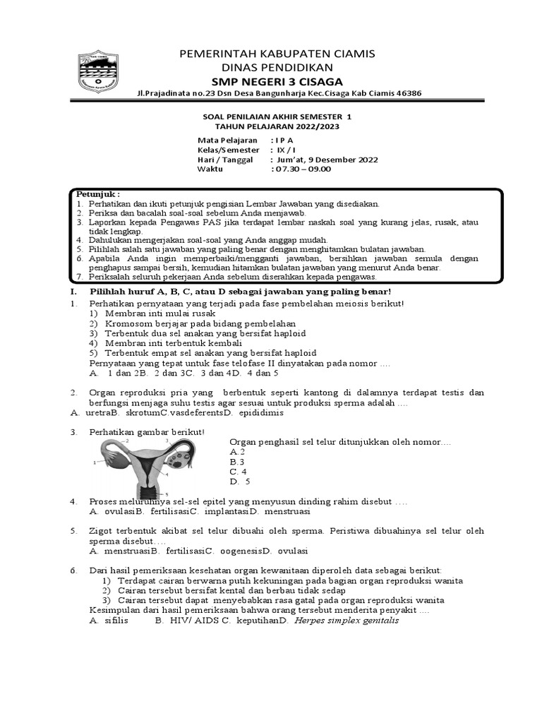 Soal Pas Ipa KLS 9 | PDF