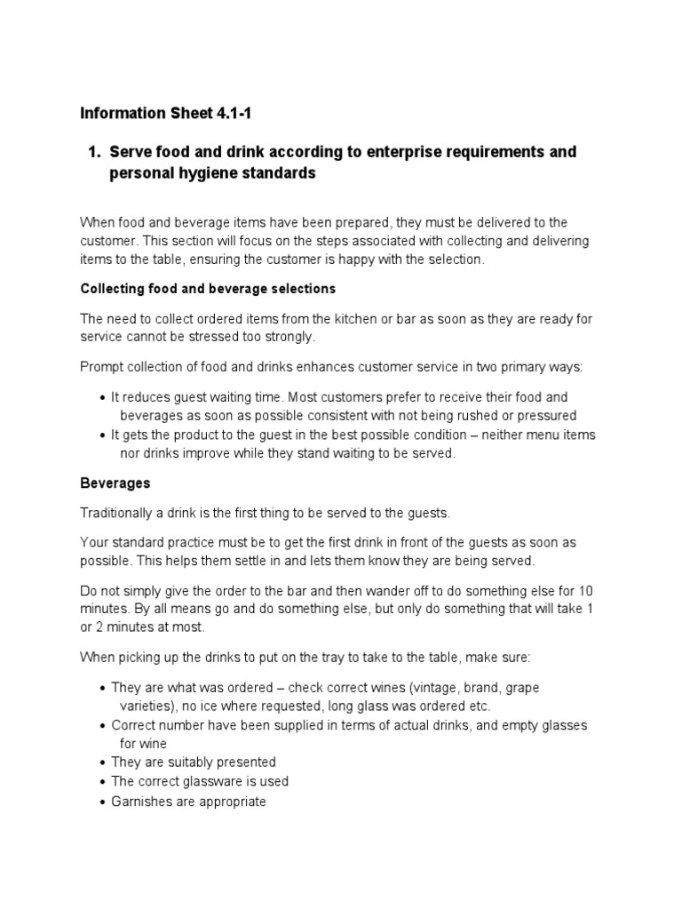 Serve Food and Drinks Module - CBLM | PDF | Tableware | Waiting Staff