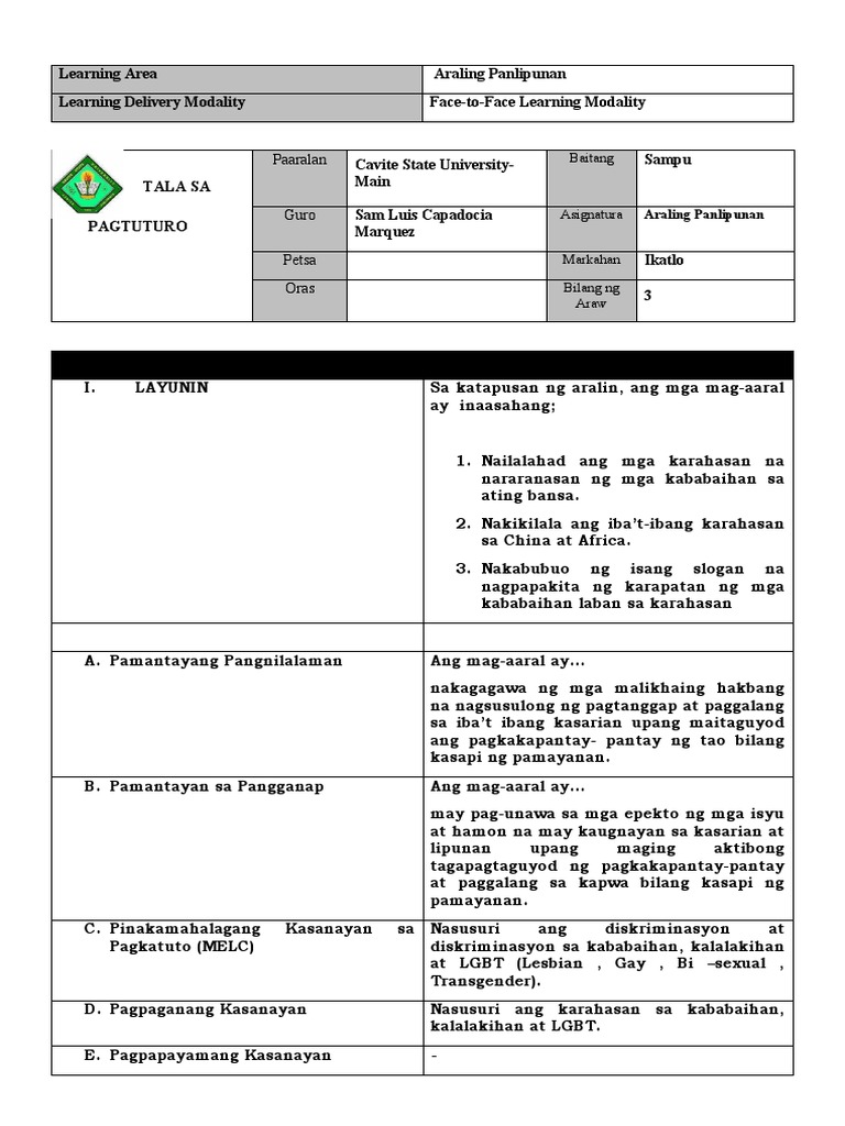 Lesson Exemplar Template Filipino With Correction - vrogue.co Lesson Exemplar Template Filipino With Correction - vrogue.co