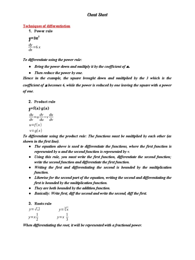 Cheat and Formula Sheet | PDF | Equations | Function (Mathematics)