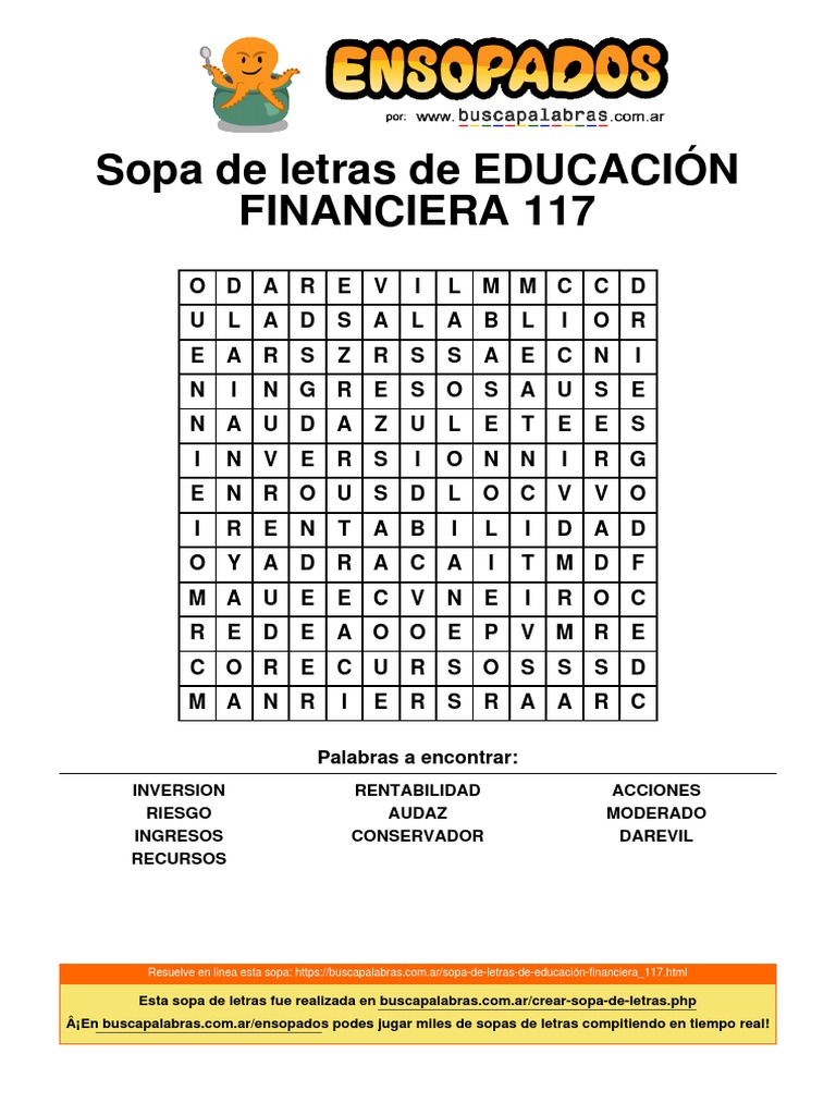 Sopa de Letras de Educación Financiera - 117 | PDF