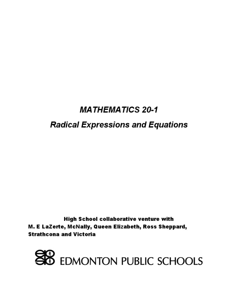 Mathematics 20 1 Radical Expressions and Equations | PDF | Equations ...