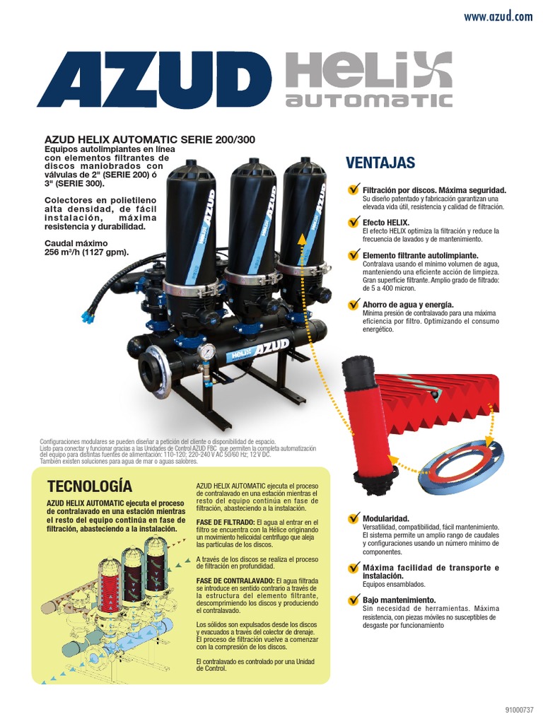 Filtros Autolimpiantes AZUD Helix 200/300 | PDF | Filtración | Agua