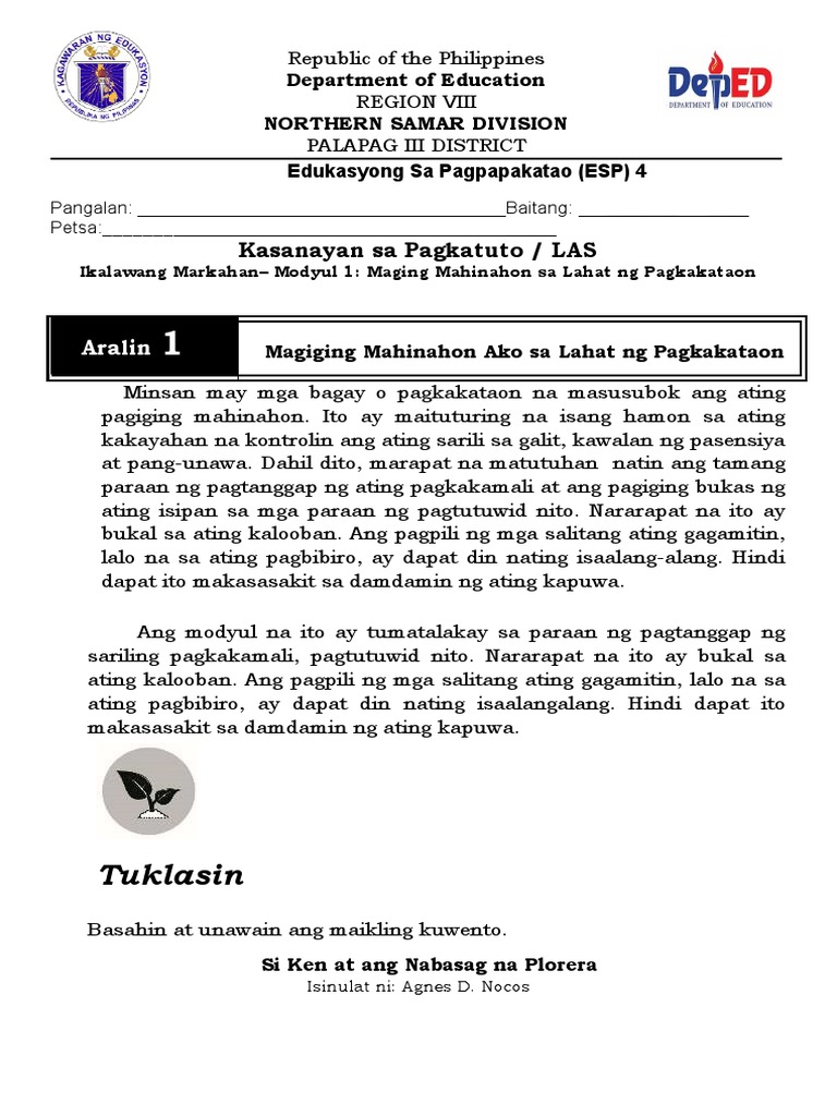 Esp 4 Q2 Week 1 | PDF