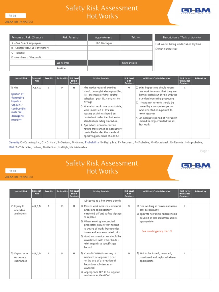 Hot Works Risk Assessment | PDF | Personal Protective Equipment | Risk