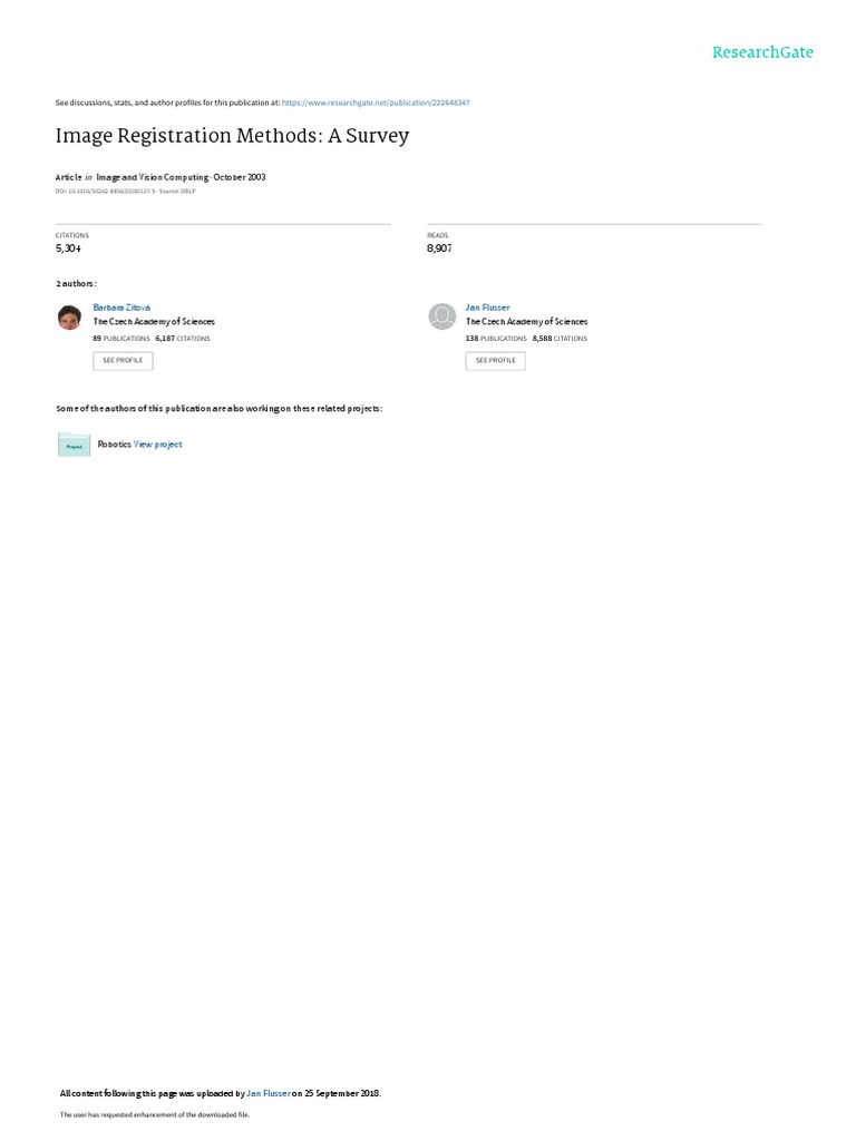 Image Registration Methods A Survey | PDF | Image Segmentation ...