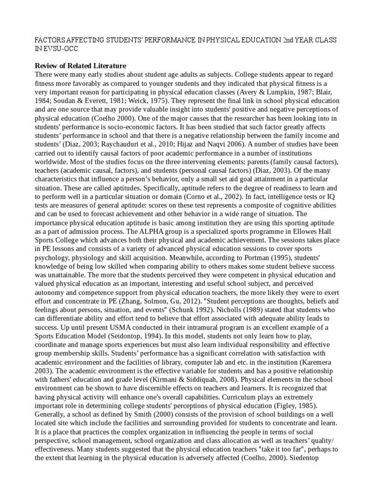 Factors Affecting EVSU-OCC Students’ PE Performance | PDF | Physical ...