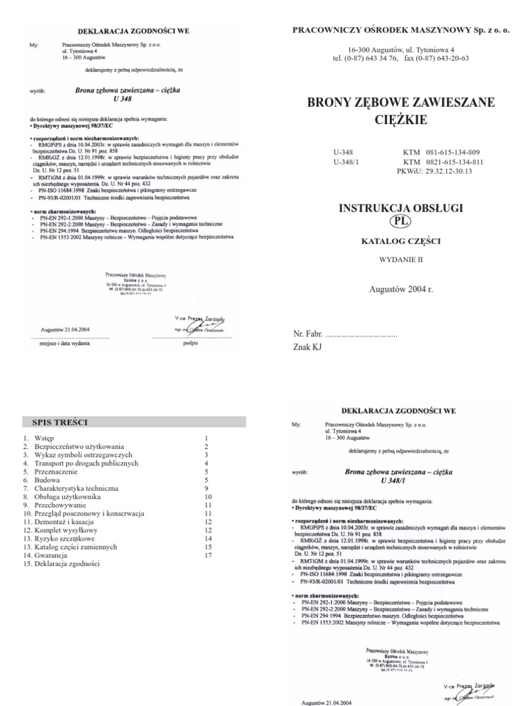 Pom Augustow Brony Zebowe Zawieszane Ciezkie U348 U3481 Instrukcja ...