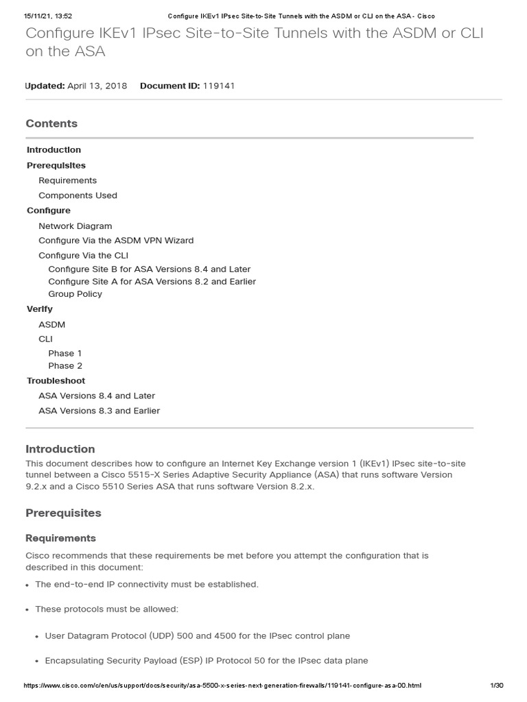 Configure IKEv1 IPsec Site-to-Site Tunnels With The ASDM or CLI On The ...