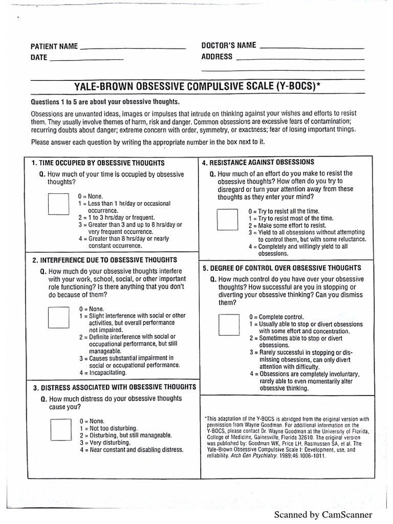 Yale-Brown Obsessive Compulsive Scale (Y-BOCS) | PDF | Obsessive ...