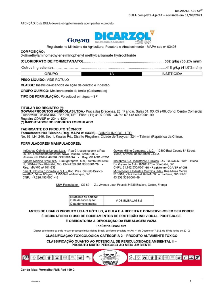 BULA-DICARZOL-500-SP - Inseticida | PDF | Inseticida | Embalagem e ...
