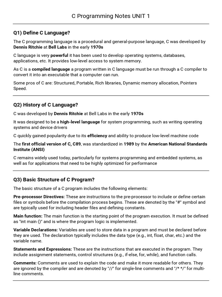 Programming Notes Unit 1 Pdf C Programming Language Programming Language