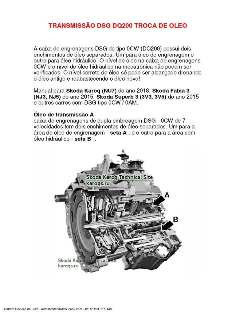 Transmissão DSG Dq200 Troca de Oleo | PDF | Parafuso | Bens manufaturados
