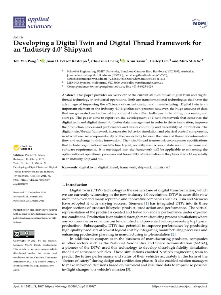 Developing A Digital Twin And Digital Thread Framework For Industry 4 0