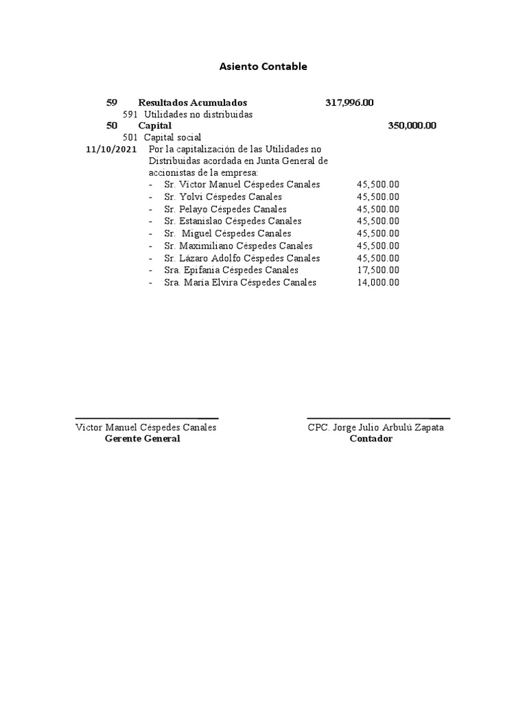 Asiento Contable de Aumento de Capital | PDF