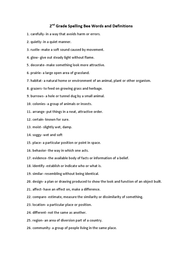 2nd Grade Spelling Bee Words and Definitions | PDF | Earth | River