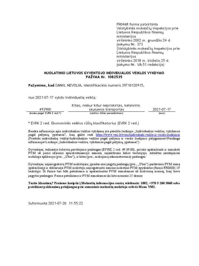 Individualios Veiklos Pazyma | PDF