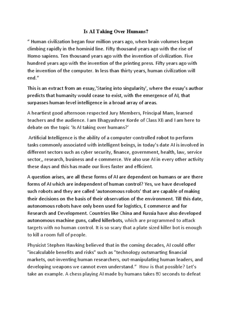 Is AI Taking Over Humans | PDF | Intelligence (AI) & Semantics ...