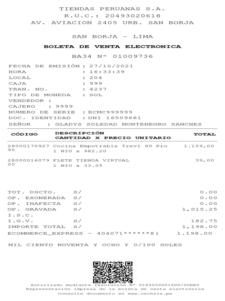 Boleta de Cocina | PDF