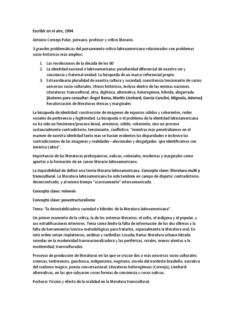 Escribir en El Aire - Antonio Cornejo Polar | PDF Escribir en El Aire - Antonio Cornejo Polar | PDF