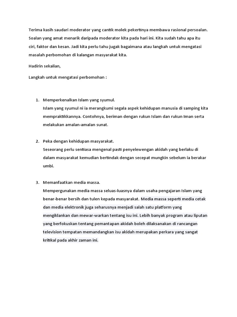 Langkah Untuk Mengatasi Perbomohan | PDF