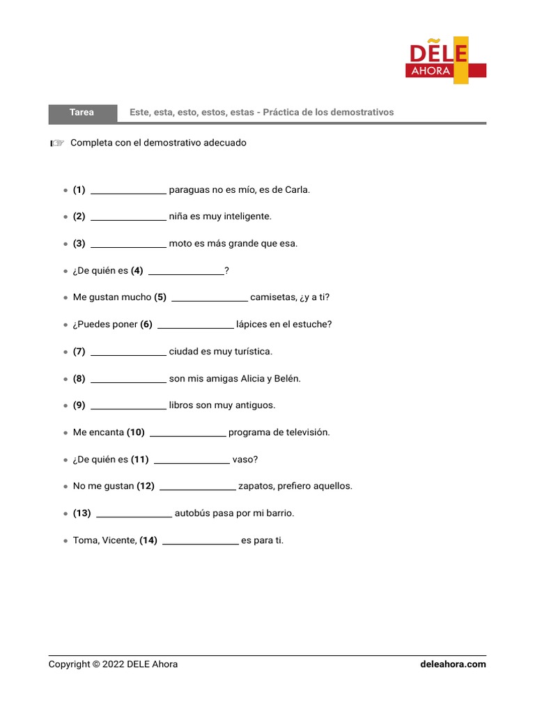 Este Esta Esto Estos Estas Practica de Los Demostrativos | PDF