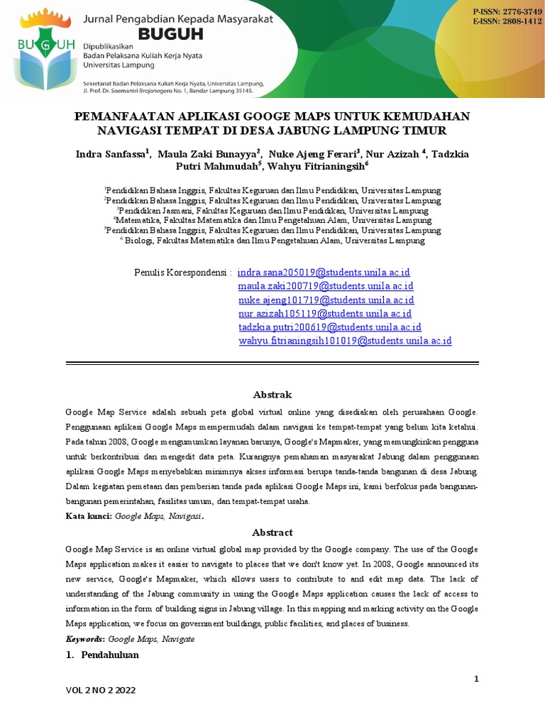 Jurnal Pemanfaatan Aplikasi Googe Maps Untuk Kemudahan Navigasi Tempat ...