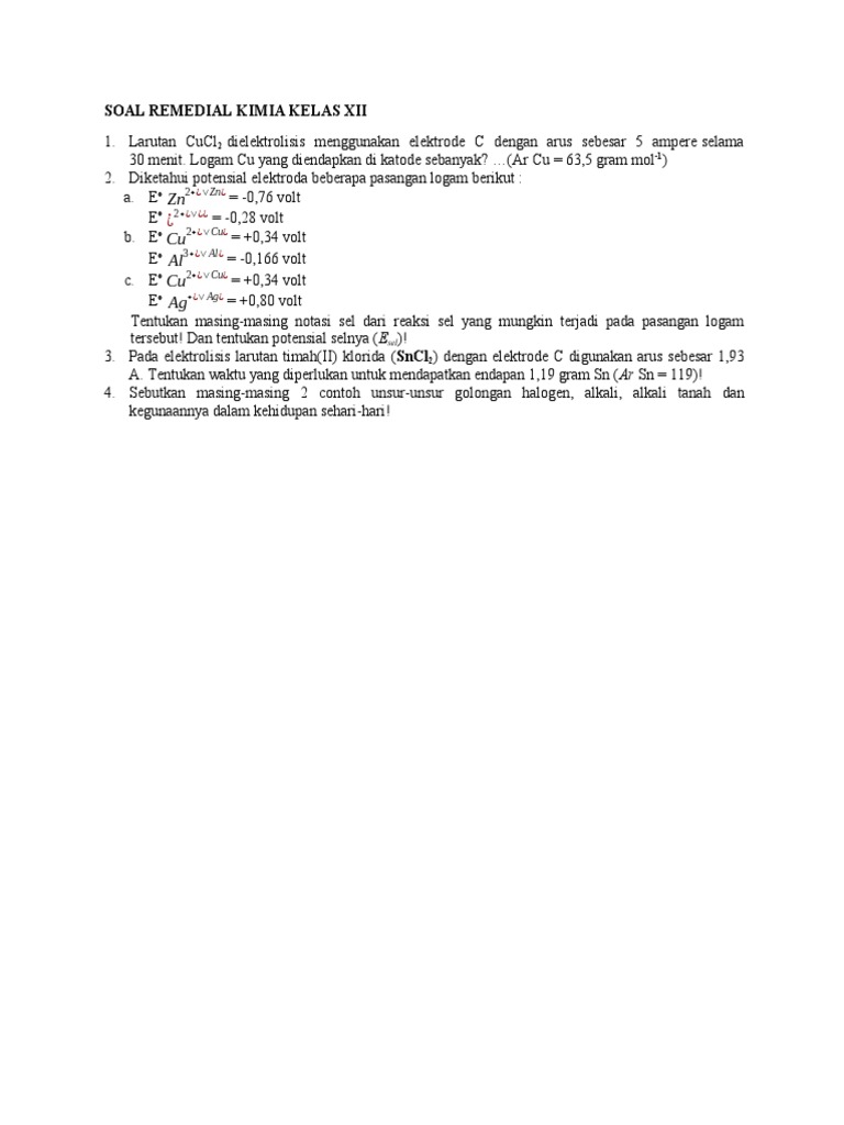 Soal Remedial KIMIA XII | PDF