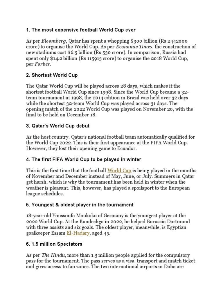 Fifa Facts | PDF | Fifa World Cup | Qatar