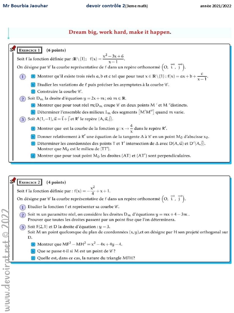 Devoir de Contrôle N°2 - Math - 3ème Math (2021-2022) MR Bourbia ...
