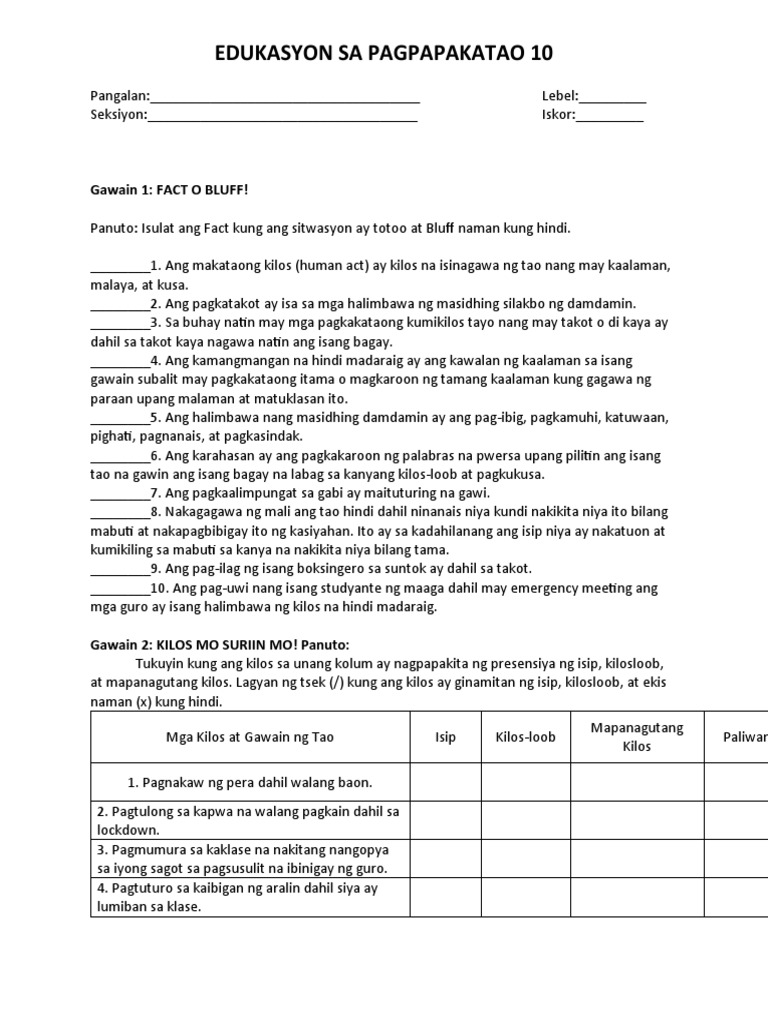 Edukasyon Sa Pagpapakatao 10 | PDF