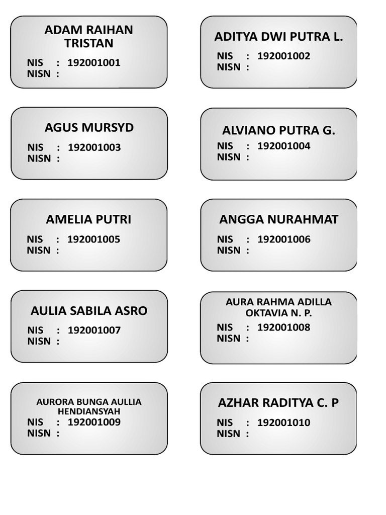 Label Nama Sampul Rapot Kls 1 - A | PDF