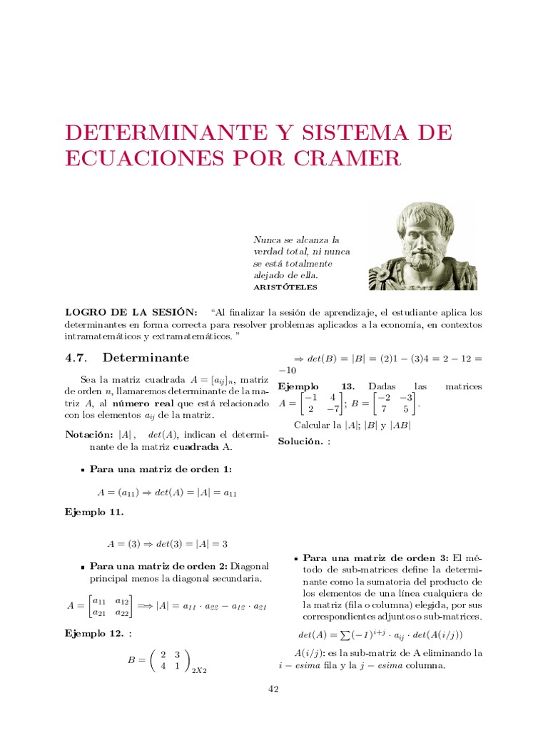 Resolviendo sistemas de ecuaciones lineales mediante el método de Cramer | PDF | Determinante ...