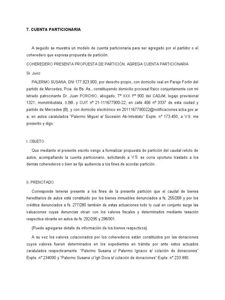 Cuenta Particionaria | PDF | Propiedad | Justicia