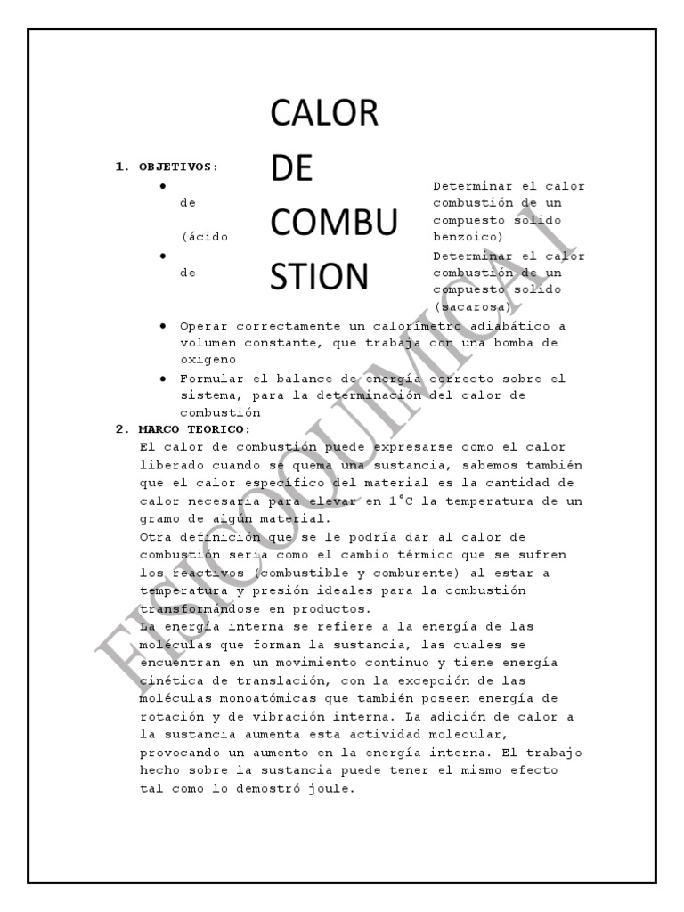 Calor de Combustion | PDF | Calor | Combustión