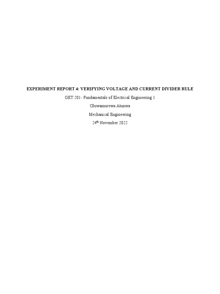 EXPERIMENT REPORT 4-Verifying Current Divider Rule | PDF | Electrical ...