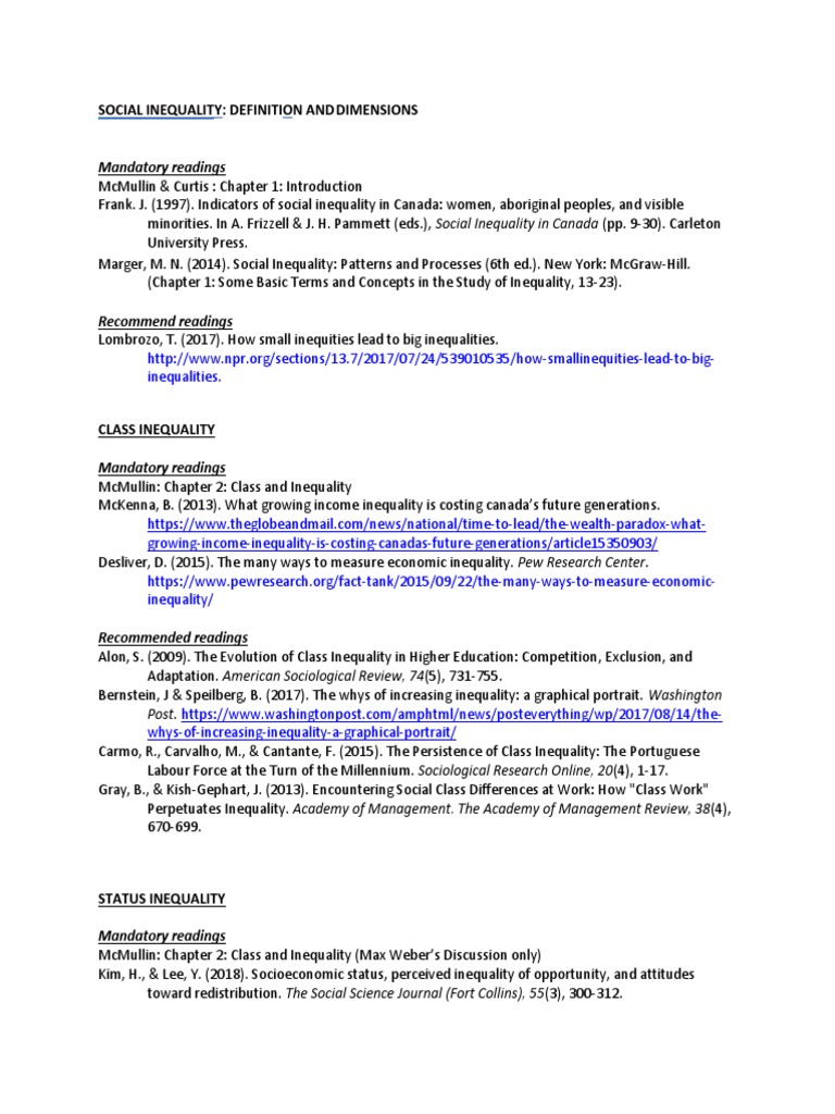 Social Inequality Reading List | PDF | Economic Inequality ...