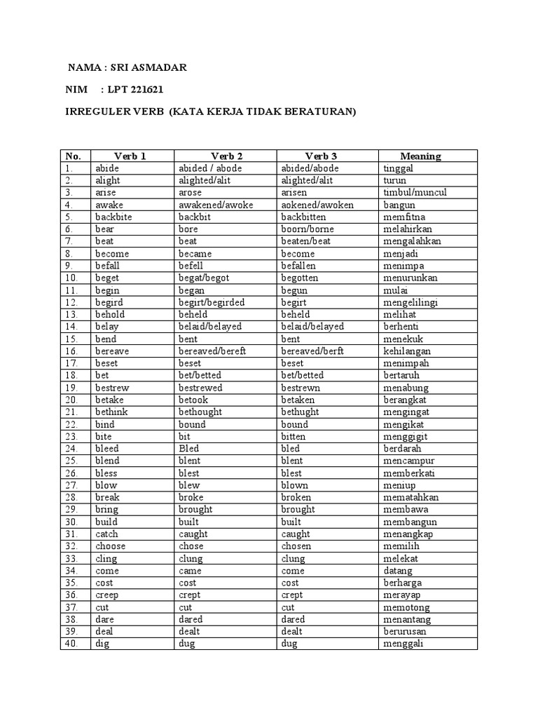 Irreguler Verb | PDF