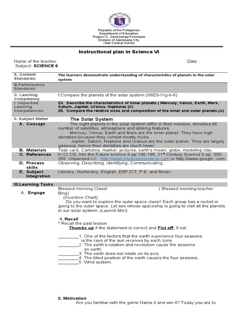 Lesson Plan 5es Grade 6 | PDF | Planets | Solar System