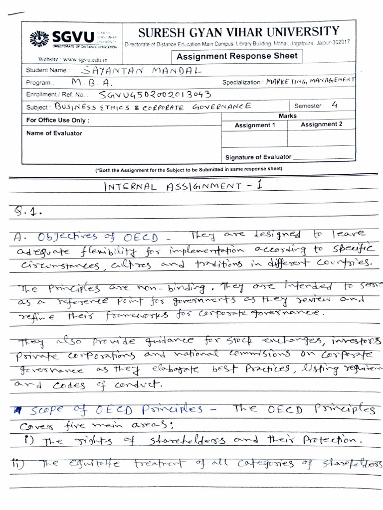 Sgvu 4th Sem Assignment - Business Ethics and Corporate Governance | PDF