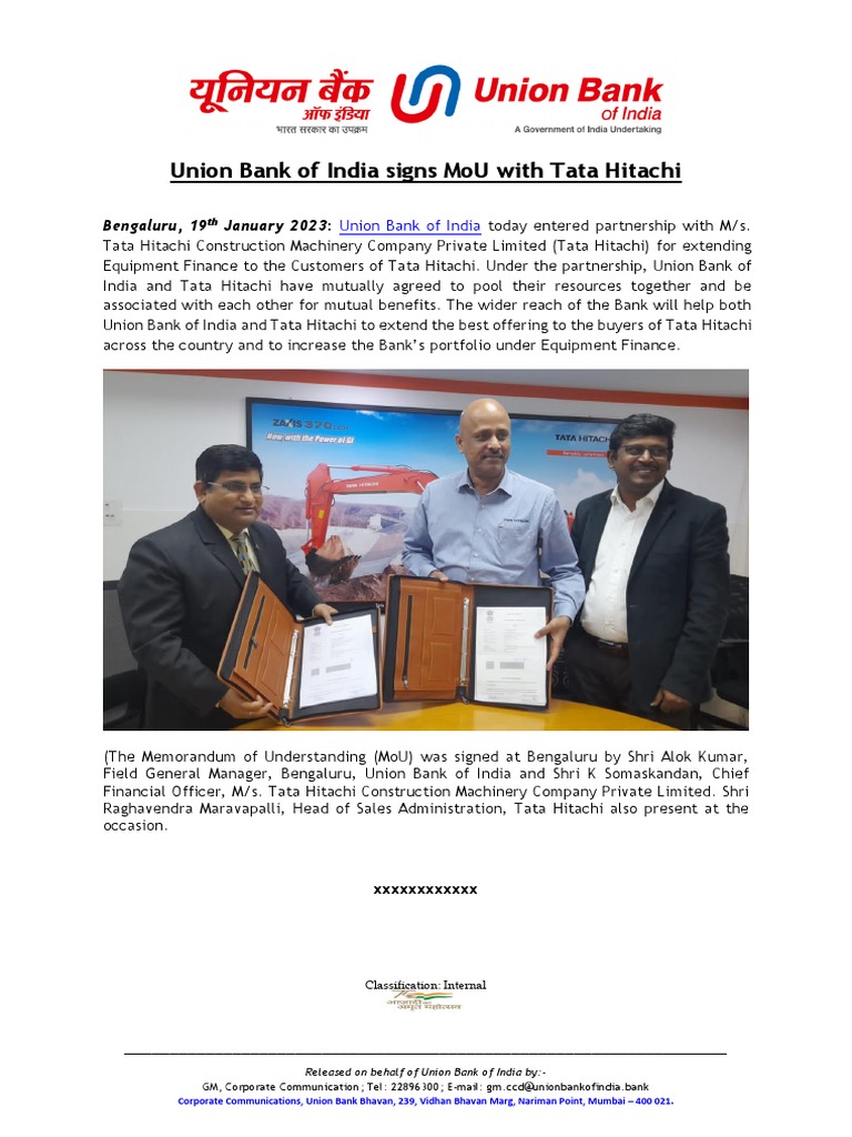 Union Bank Partners with Tata Hitachi | PDF