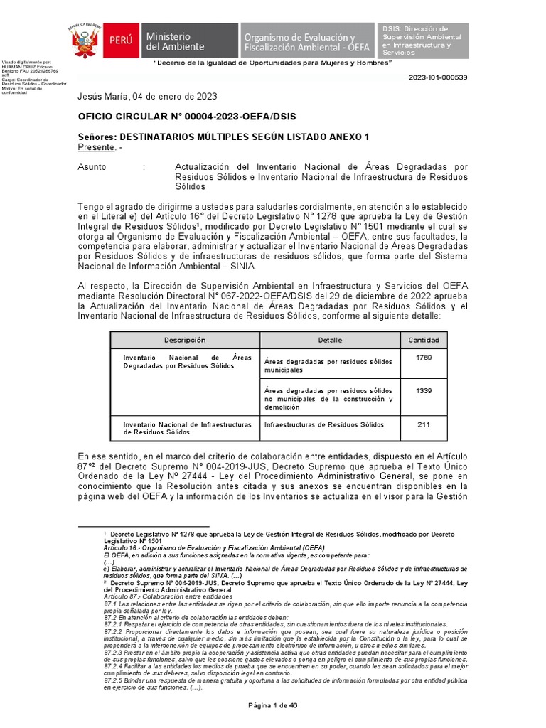 Oficio Circular 00004-2023-DSIS | PDF