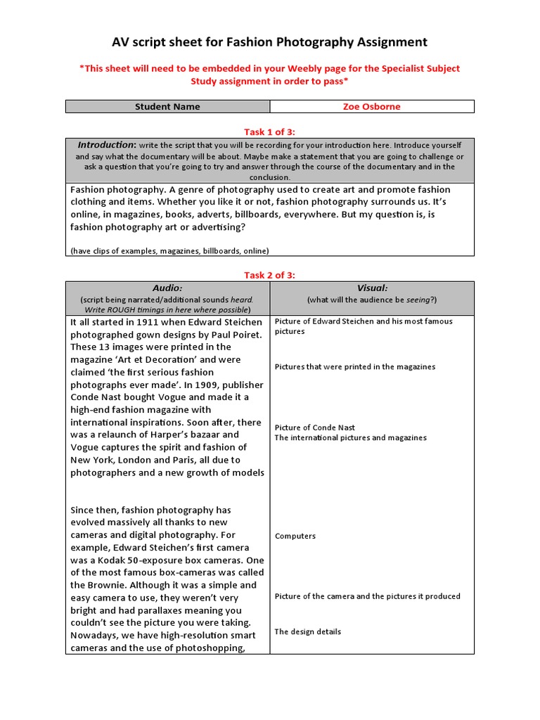 Av Script Sheet For Yr2 Sss | PDF | Camera