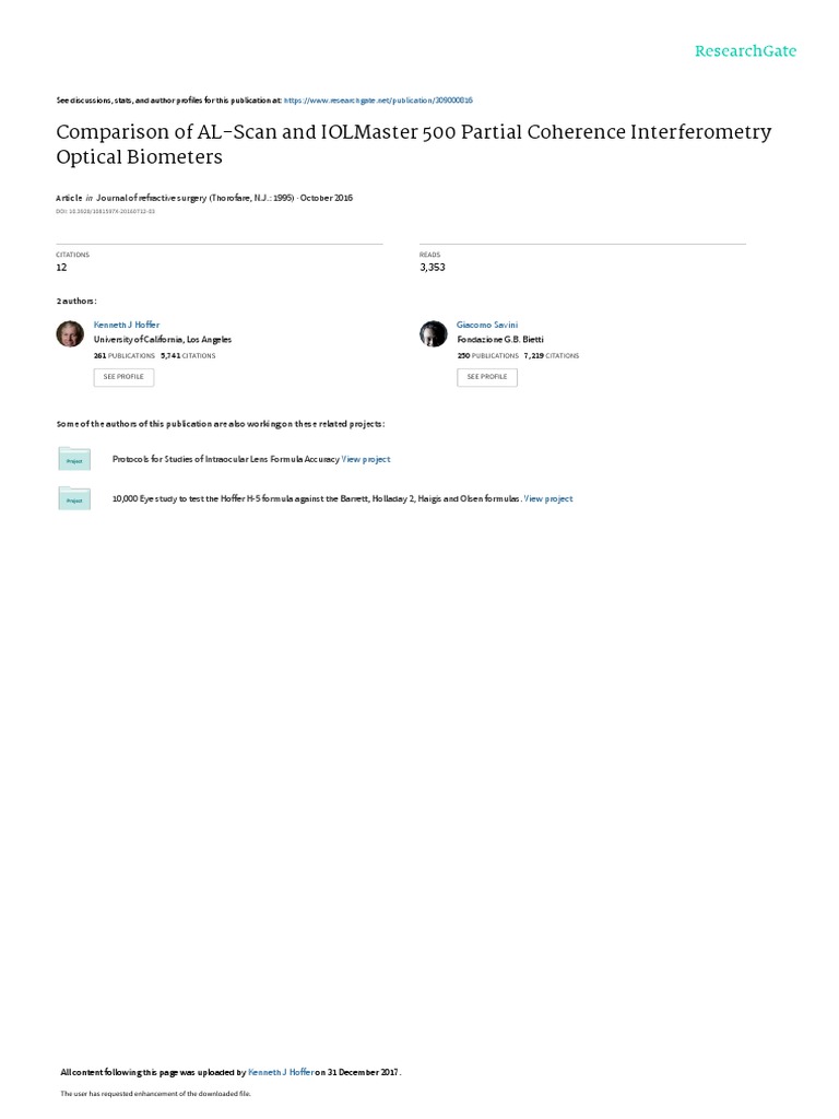 A Scan Vs IOL Master | PDF