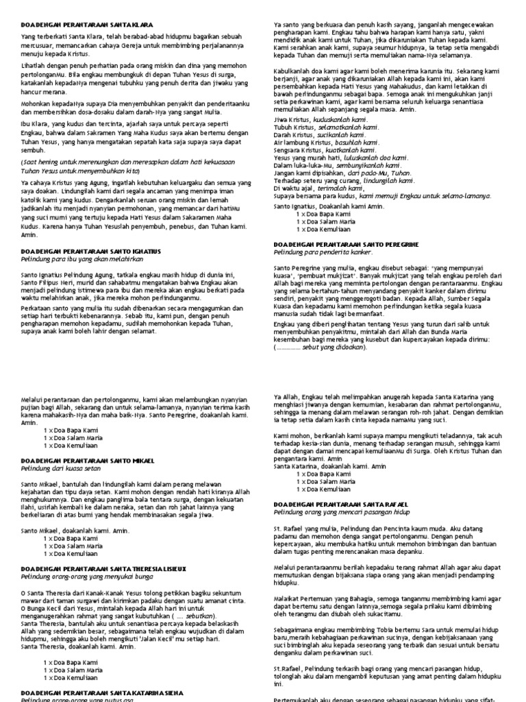 Doa Dengan Perantaraan Santa Klara | PDF